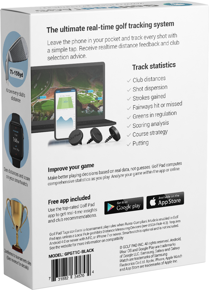 Golf Pad TAGS® Automatic golf shot tracking system for Android/Apple